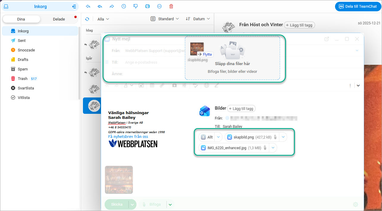 Skicka meddelande med bilaga - WebbPlatsen Office