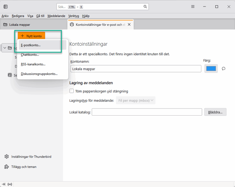 Lägg till e-postkonto i Thunderbird - WebbPlatsen Office